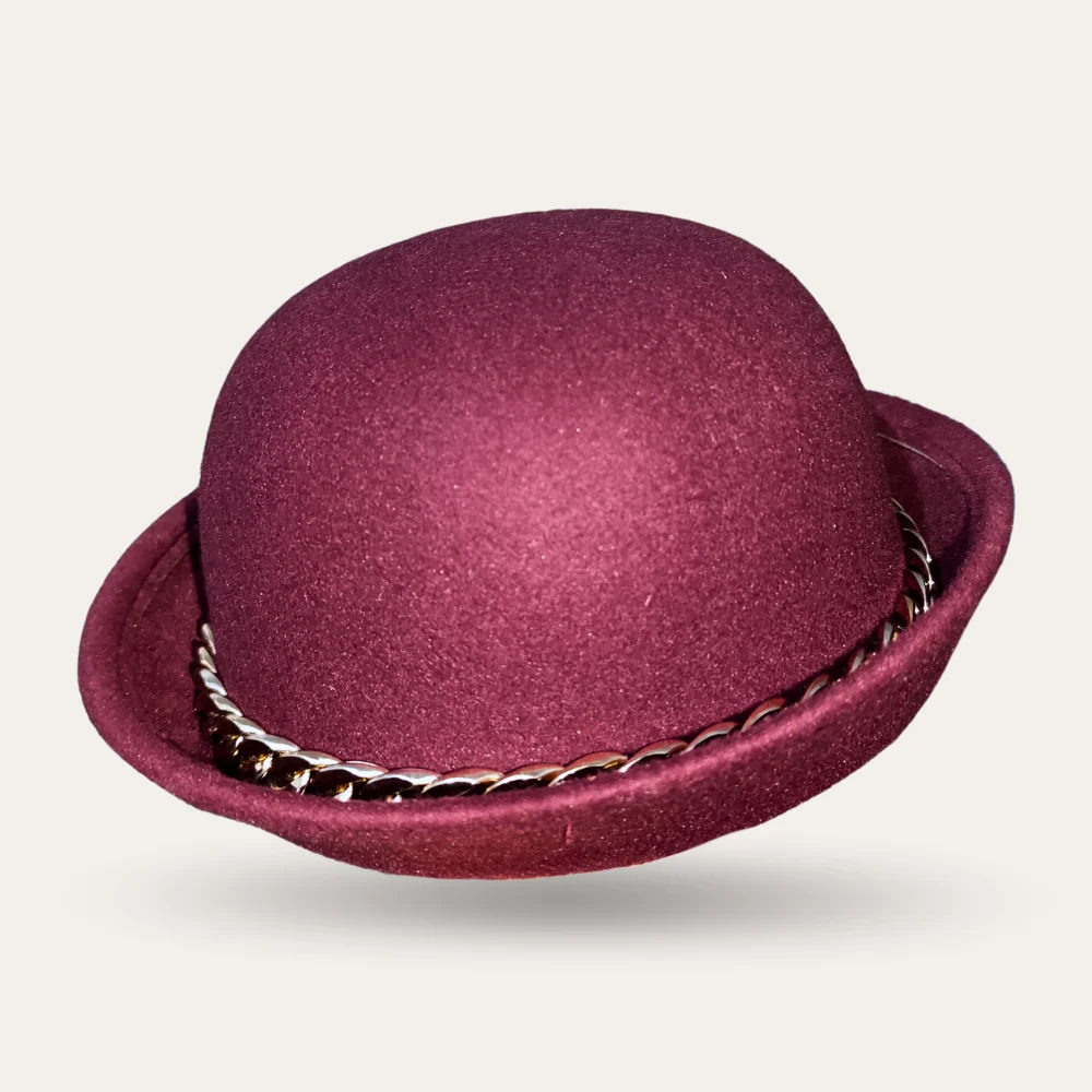 Wool Felt Bowl Hat With Chain - Maroon — Taroov Lifestyle